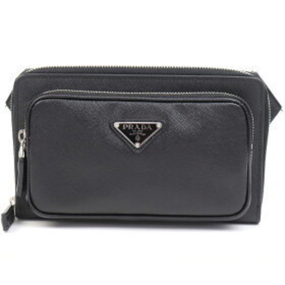Prada | Bags | Prada Saffiano Leather Belt Bag Triangle Black Waist ...